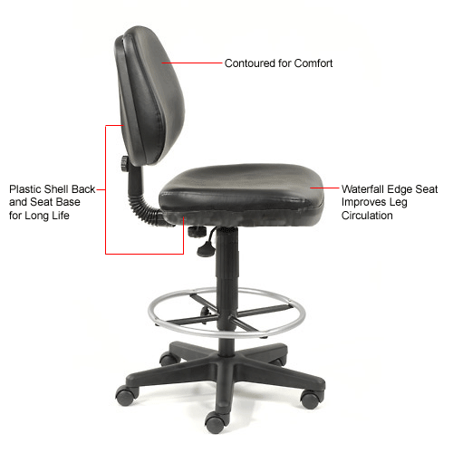 Interion® Vinyl Task Stool, 360° Footrest, Black