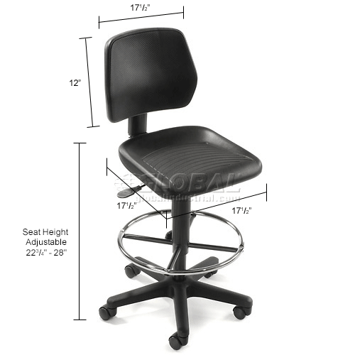 Interion® Task Stool with 360 Footrest- Polyurethane - Black