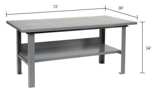 Jamco Standard Workbench W/ Shelf & Steel Square Edge, 72"W x 36"D, Gray