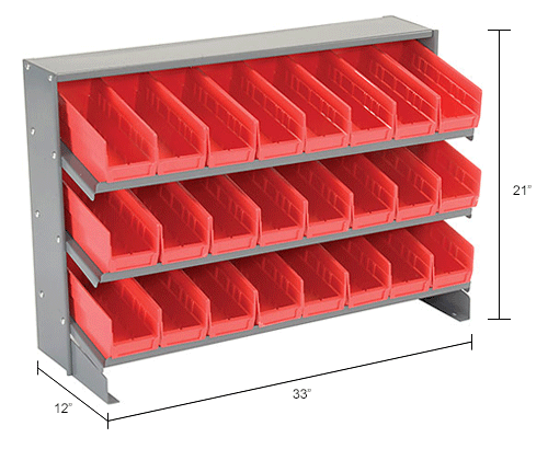 Global Industrial™ 3 Shelf Bench Pick Rack - 24 Red Plastic Shelf Bins ...