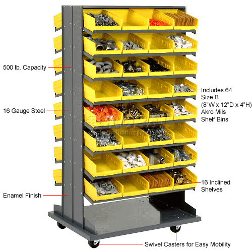 Global Industrial™ 16 Shelf Double-Sided Mobile Pick Rack - 64 Yellow ...