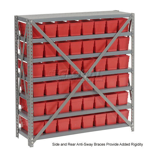 Global Industrial™ Steel Shelving with 48 4"H Plastic Shelf Bins Red ...