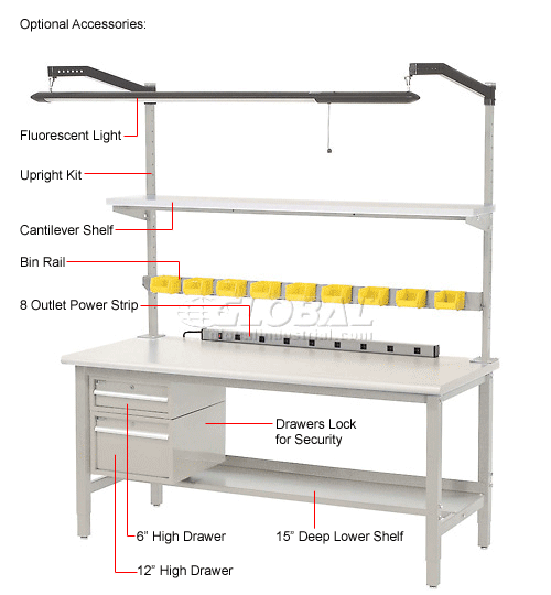 Global Industrial™ 96x36 Adjustable Height Workbench Square Tube Leg ...