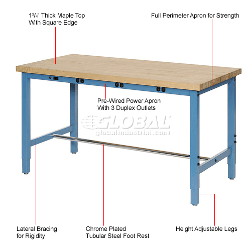 Global Industrial™ 60 x 36 Adjustable Height Workbench - Power Apron ...