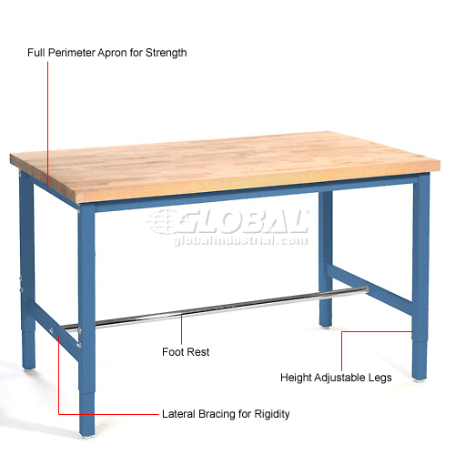 Global Industrial™ 60 x 24 Adjustable Height Workbench Square Tube Leg ...