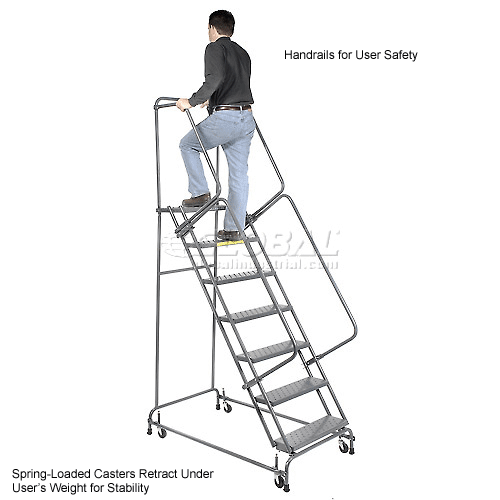Perforated 24"W 7 Step Steel Rolling Ladder 14"D Top Step- Lock Style A ...