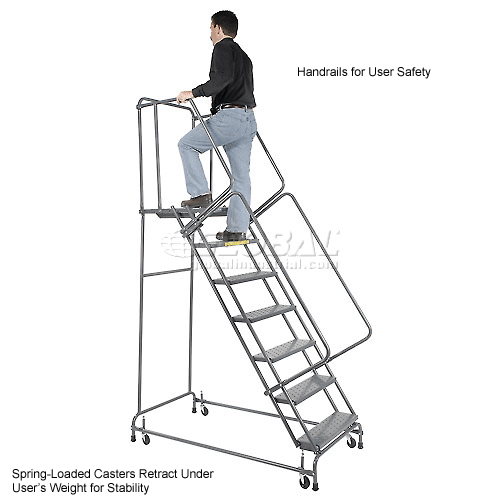 Perforated 16"W 7 Step Steel Rolling Ladder 21"D Top Step - FSH71821P