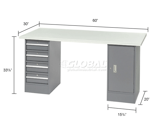 Global Industrial™ 60 x 30 Pedestal Workbench 4 Drawers & 1 Cabinet ...