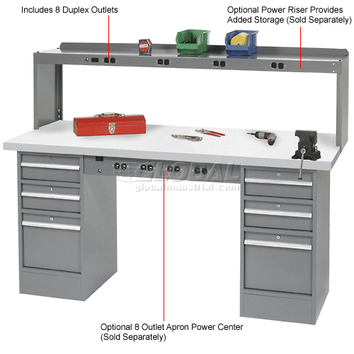 Global Industrial™ 72 x 30 Pedestal Workbench - 6 Drawers, Plastic ...