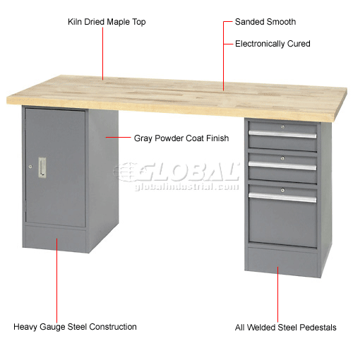 Global Industrial™ 72 x 30 Pedestal Workbench - 3 Drawers & Cabinet ...