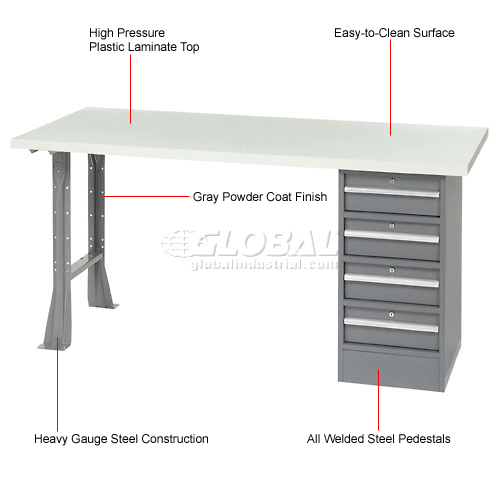 Global Industrial™ 60 x 30 Pedestal Workbench - 4 Drawers, Plastic ...