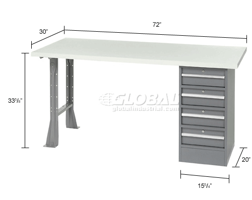 Global Industrial™ 72 x 30 Pedestal Workbench - 4 Drawers, Plastic ...