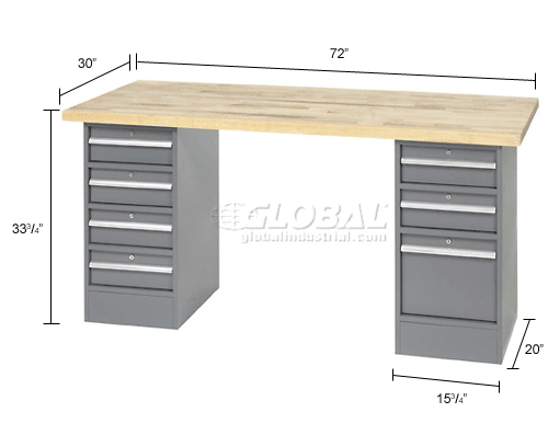 Global Industrial™ 72 x 30 Pedestal Workbench - 7 Drawers, Maple Block ...