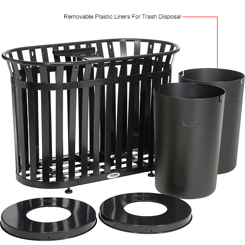 Global Industrial™ Outdoor Slatted Steel Trash Can With Flat Lid, 72 ...
