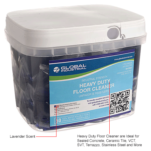 Global Industrial™ Heavy Duty Floor Cleaner, 50 Pods/Tub, 4 Tubs/Case