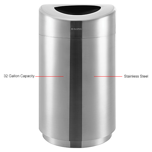 Global Industrial™ Round Curved Open Top Trash Can, 32 Gallon, Satin ...