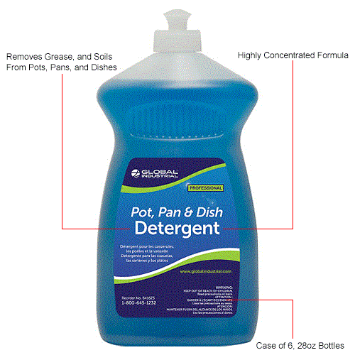 Global Industrial™ Pot, Pan & Dish Detergent, 28 oz. Bottle, 6/Case