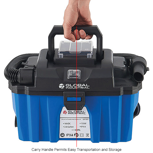 Global Industrial™ Battery Powered HEPA Wet/Dry Vacuum, 2.6 Gallon Cap.