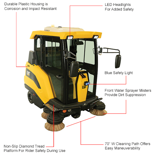 Cat® C70RX Ride-On Sweeper with AC Cabin, 70" Cleaning Path