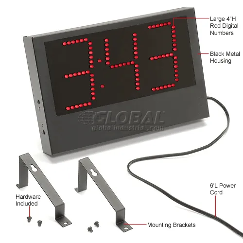 Industrial Digital Clocks Global Industrial™ 4'' LED Digital Clock,