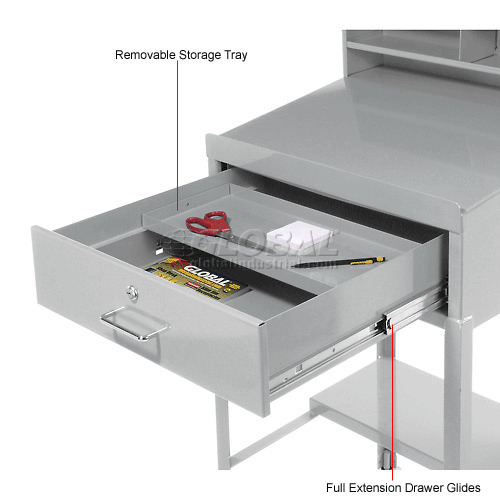 Global Industrial™ Mobile Shop Desk W/ Pigeonhole Riser, Sloped Surface ...