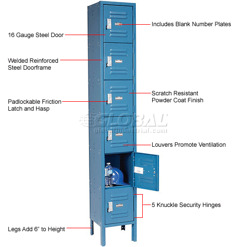 Global Industrial™ 6-Tier 6 Door Box Locker, 12"W x 18"D x 12"H, Blue ...