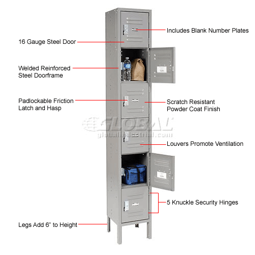 Global Industrial™ 6-Tier 6 Door Box Locker, 12"W x 12"D x 12"H, Gray ...