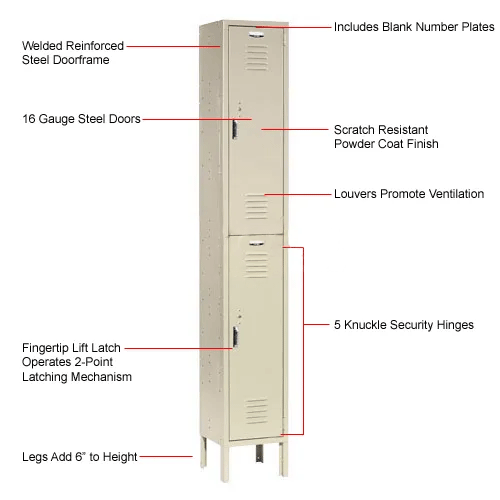 Global Industrial™ Paramount® 2-Tier 2 Door Locker, 12"Wx12"Dx36"H, Tan ...