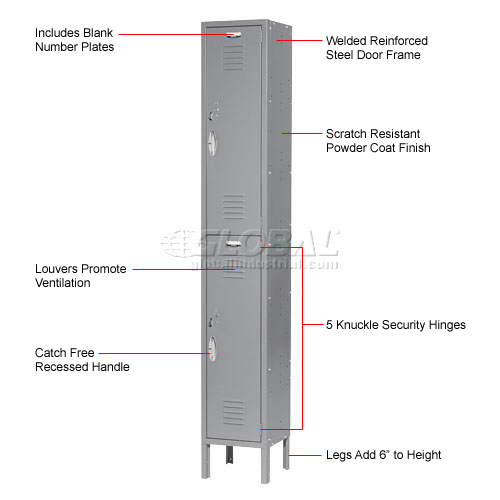 Global Industrial™ Capital® 2-Tier 2 Door Locker, 12"Wx18"Dx36"H, Gray ...