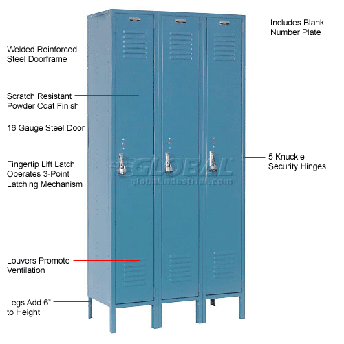 Global Industrial™ Paramount® 1-Tier 3 Door Locker, 12"Wx15"Dx60"H ...