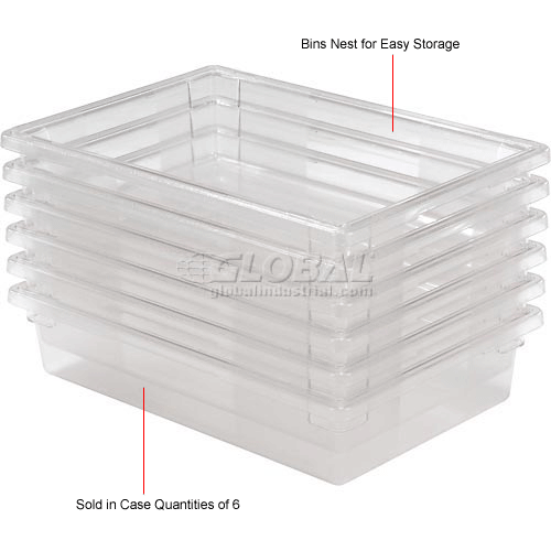 Rubbermaid 3308-00 Clear Plastic Box 8.5 Gallon 18 x 26 x 6 - Pkg Qty 6