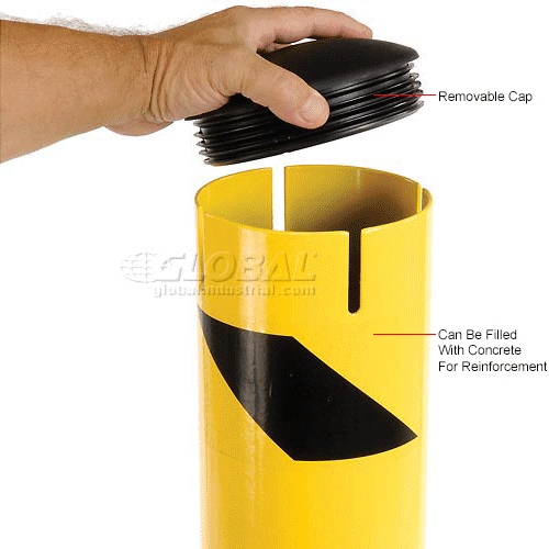 Global Industrial™ Steel Bollard W/Removable Plastic Cap & Chain Slots ...