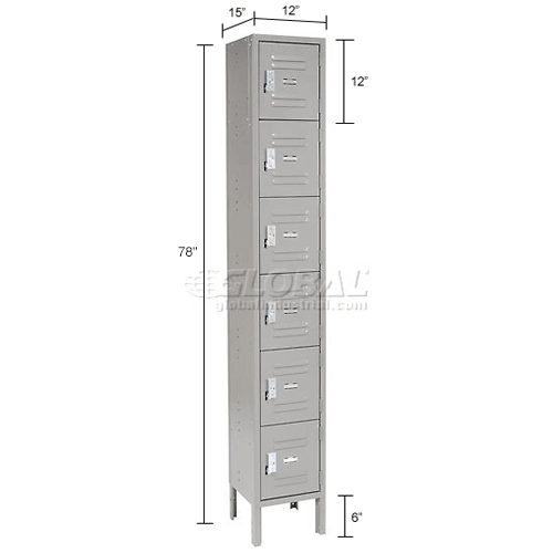 Global Industrial™ 6-Tier 6 Door Box Locker, 12"W x 15"D x 12"H, Gray ...