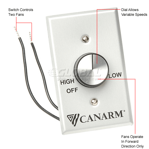 Canarm® Variable Speed Switch Control For 2 Fans, Silver