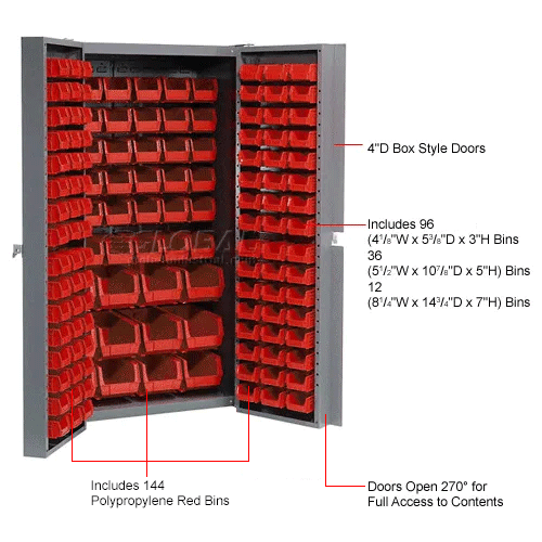 Global Industrial™ Bin Cabinet Deep Door - 144 Red Bins, 16-Gauge ...
