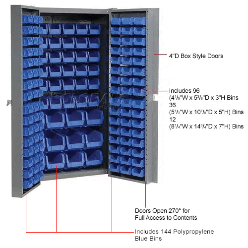 Global Industrial™ Bin Cabinet Deep Door - 144 Blue Bins, 16-Gauge ...