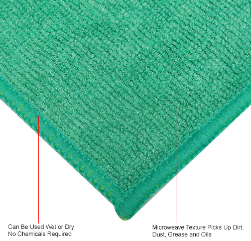 Global Industrial™ 300 GSM Microfiber Cleaning Cloths, 16" x 16", Green ...