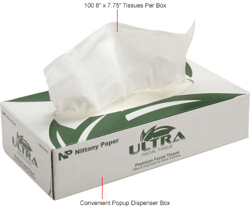 Facial Tissue Flat Box - 100 Sheets/Box, 30 Boxes/Case