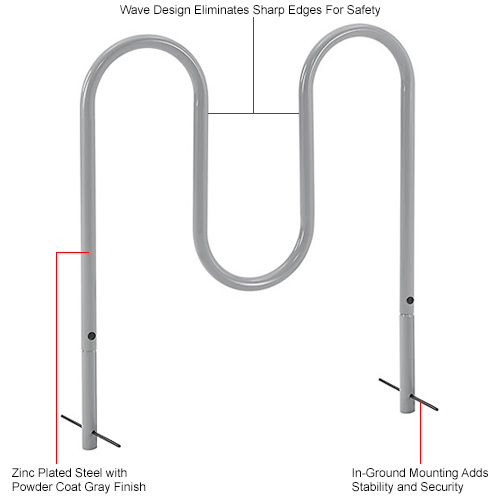 Global Industrial™ Wave Bike Rack, 5-Bike Capacity, Below Ground Mount ...