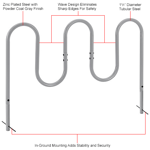 Global Industrial™ Wave Bike Rack, 7-Bike Capacity, Below Ground Mount ...