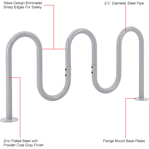 Global Industrial™ Deluxe Wave Bike Rack, 7-Bike Capacity, Flange Mount ...