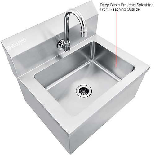 Global Industrial™ Stainless Steel Hands Free Wall Mount Sink W/Faucet ...