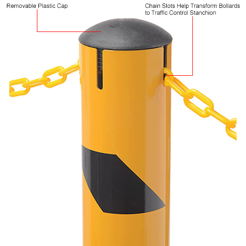 Global Industrial™ Steel Bollard with Base W/Removable Plastic Cap ...