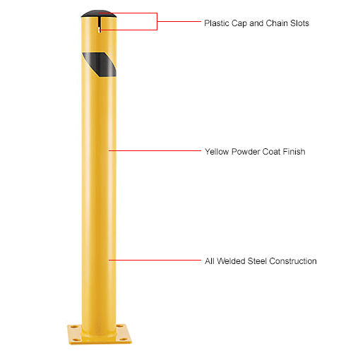 Global Industrial™ Steel Bollard w/Chain Slots & Removable Cap, 4-1/2 ...