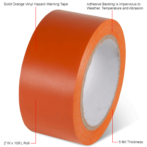 Global Industrial™ Safety Tape, 2"W x 108'L, 5 Mil, Orange, 1 Roll