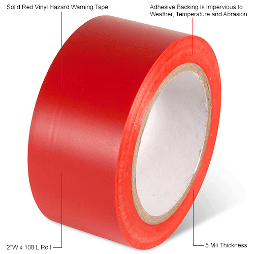 Global Industrial™ Safety Tape, 2"W x 108'L, 5 Mil, Red, 1 Roll