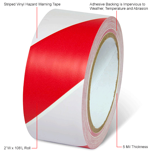 Global Industrial™ Striped Hazard Warning Tape, 2"W x 108'L, 5 Mil, Red ...