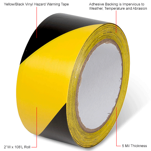 Global Industrial™ Striped Hazard Warning Tape, 2"W x 108'L, 5 Mil ...
