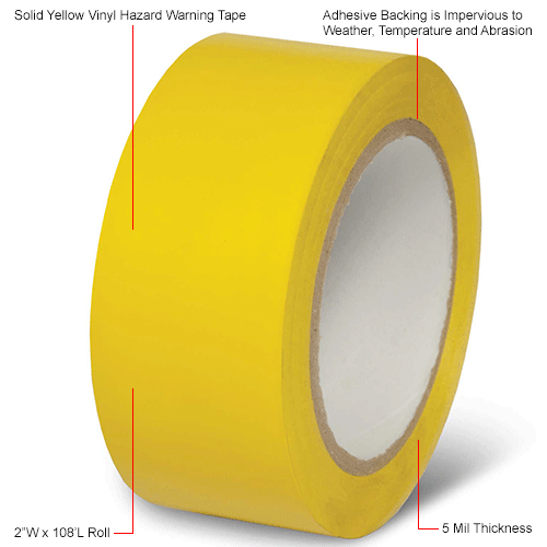 Global Industrial™ Safety Tape, 2''W x 108'L, 5 Mil, Yellow, 1 Roll