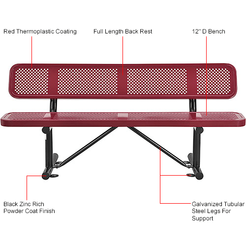 Global Industrial™ 6' Outdoor Steel Picnic Bench w/ Backrest ...
